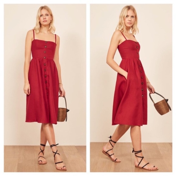 Reformation | Dresses | Reformation Red Norma Linen Dress Size 6 | Poshmark